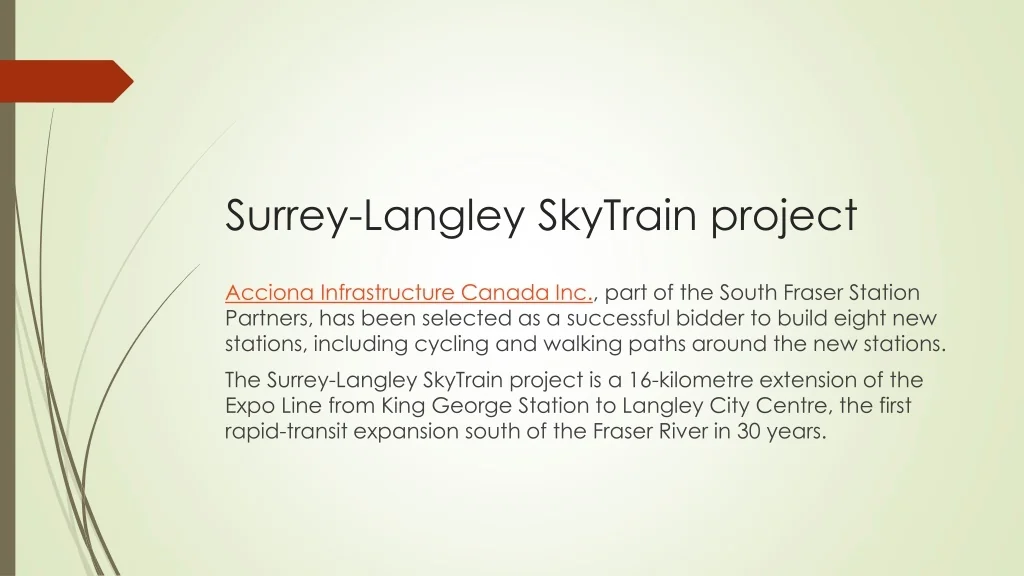 PPT - North Shore Wastewater Firm Wins Surrey-Langley Skytrain Contract ...