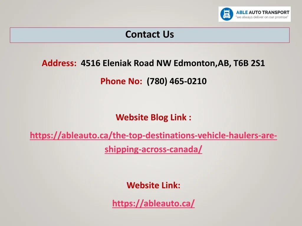 PPT - The Top Destinations Vehicle Haulers are Shipping Across Canada PowerPoint Presentation ...