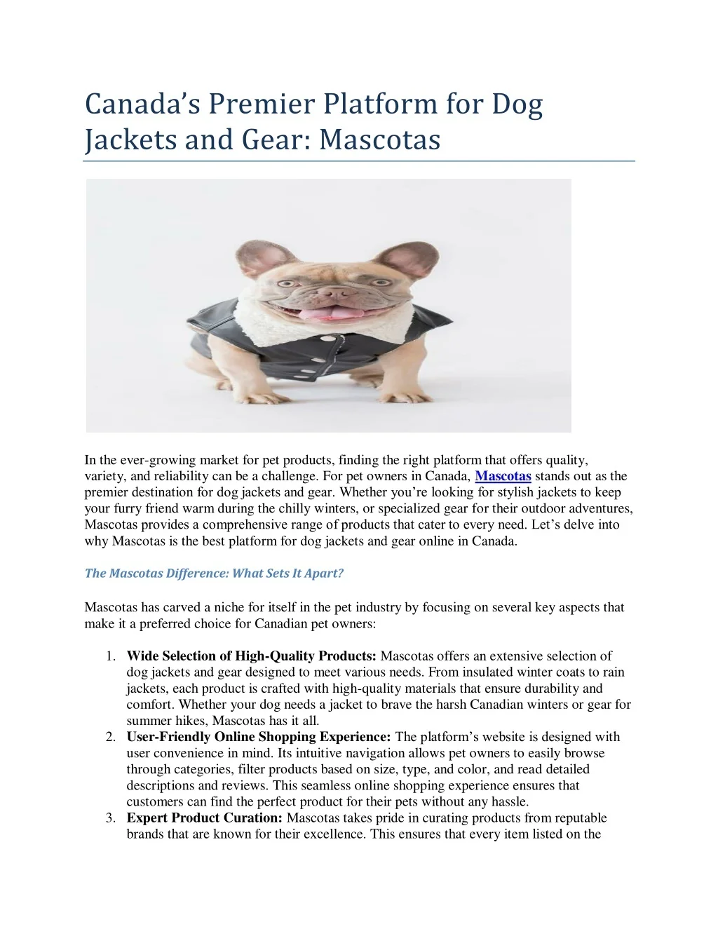 PPT - Canada Premier Platform for Dog Jackets and Gear Mascotas ...