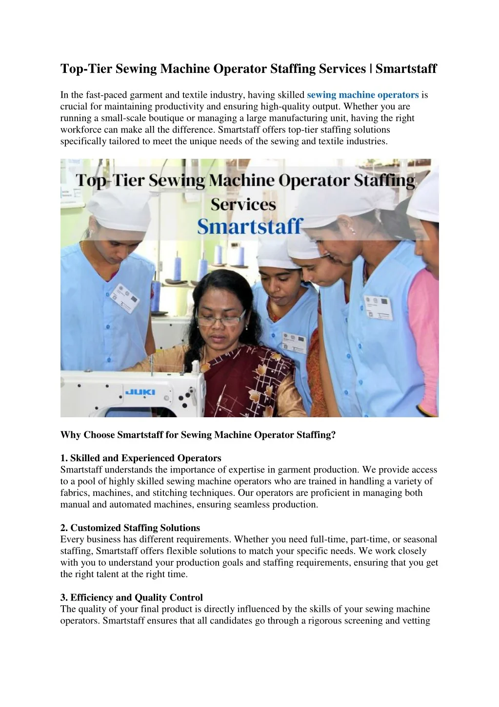 PPT - Top-Tier Sewing Machine Operator Staffing Services | Smartstaff PowerPoint Presentation ...