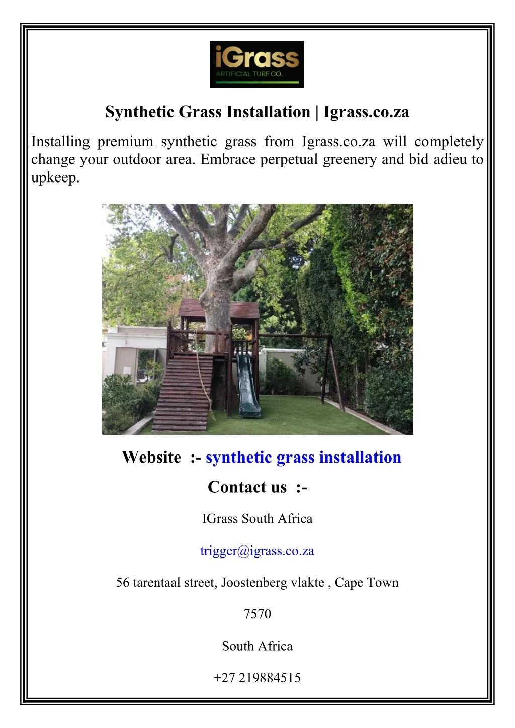 PPT - Synthetic Grass Installation Igrass.co.za PowerPoint Presentation ...