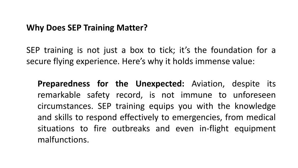 PPT - Why SEP Training Matters and Why Mytri Aviation is Your Best ...