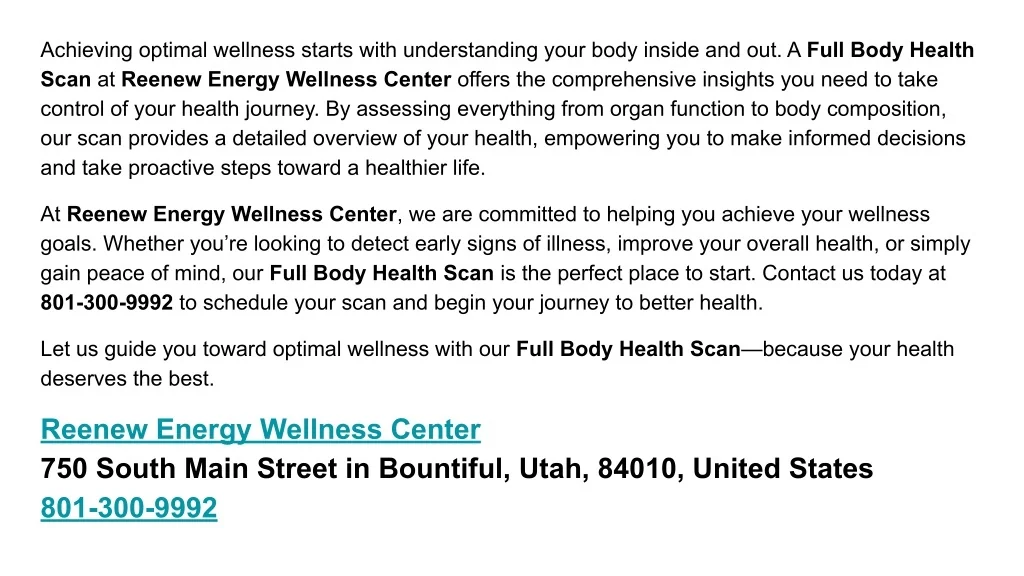 PPT - Achieve Optimal Wellness with a Full Body Health Scan at Reenew ...