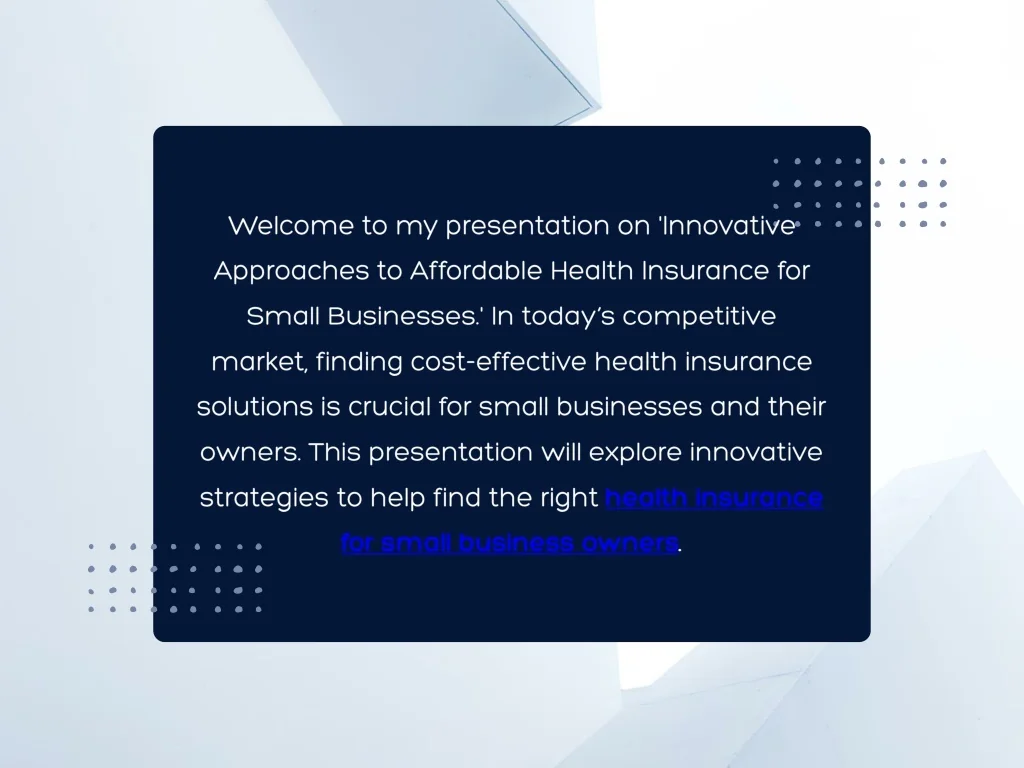 PPT - Innovative Approaches To Affordable Health Insurance For Small ...