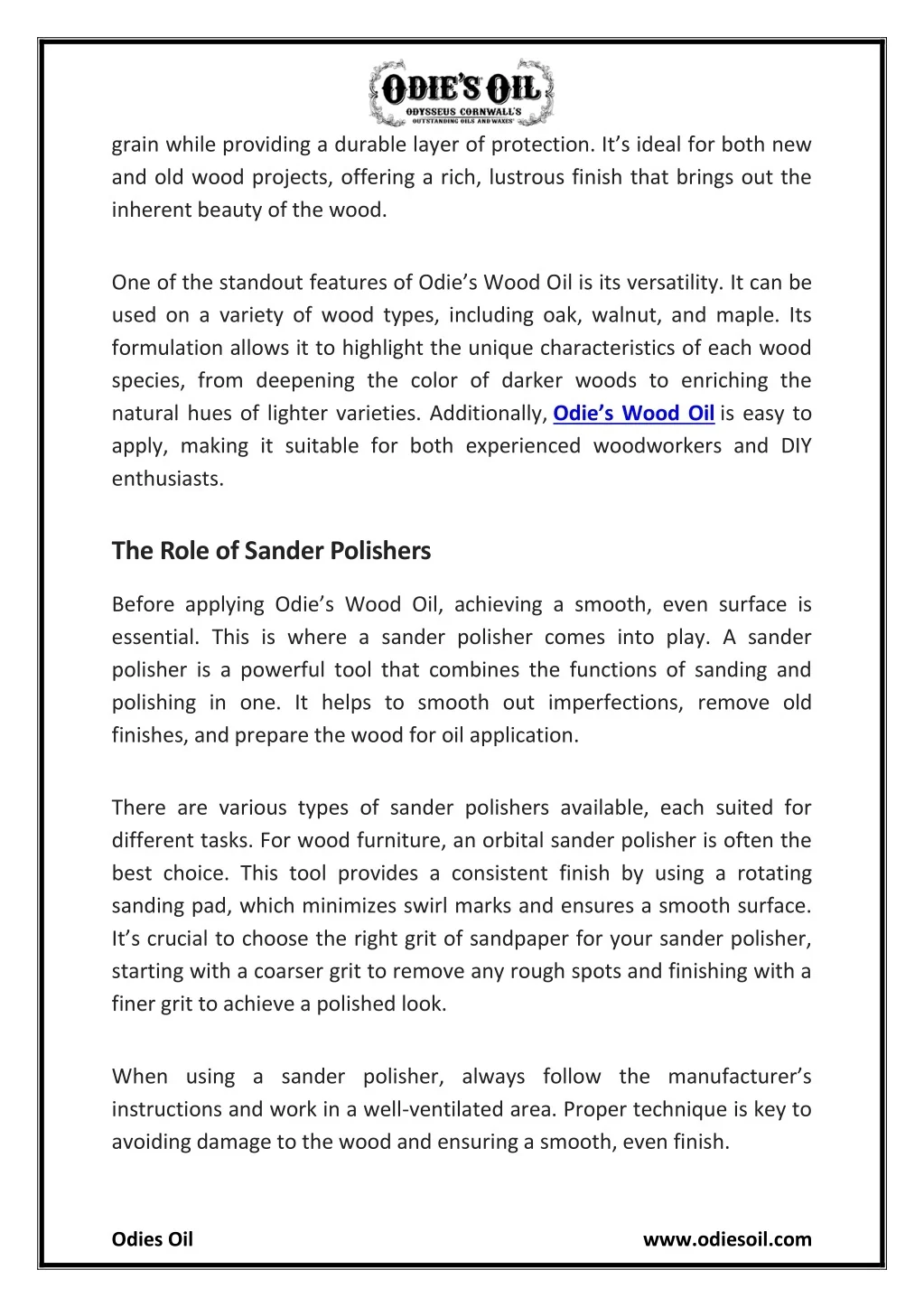 PPT - The Perfect Finish Odie’s Wood Oil and Sander Polishers for ...