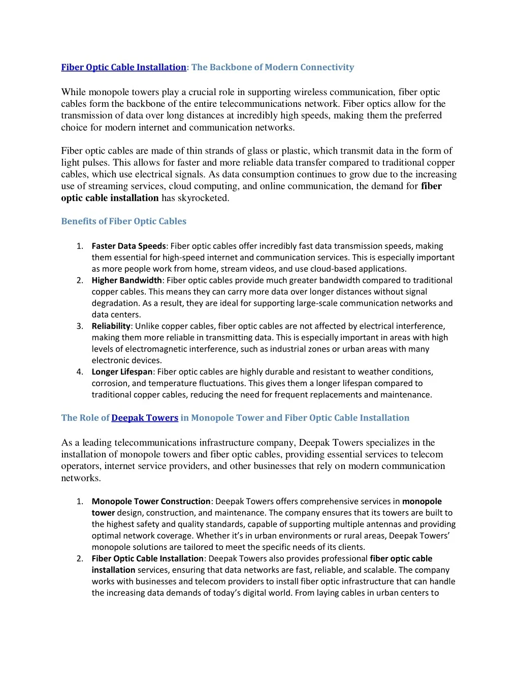 PPT - Monopole Towers and Fiber Optic Cable Installation PowerPoint ...