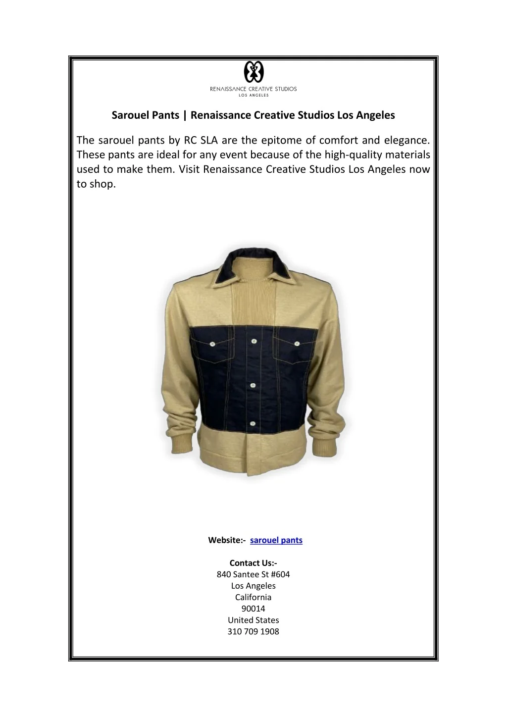 PPT - Sarouel Pants Renaissance Creative Studios Los Angeles PowerPoint ...