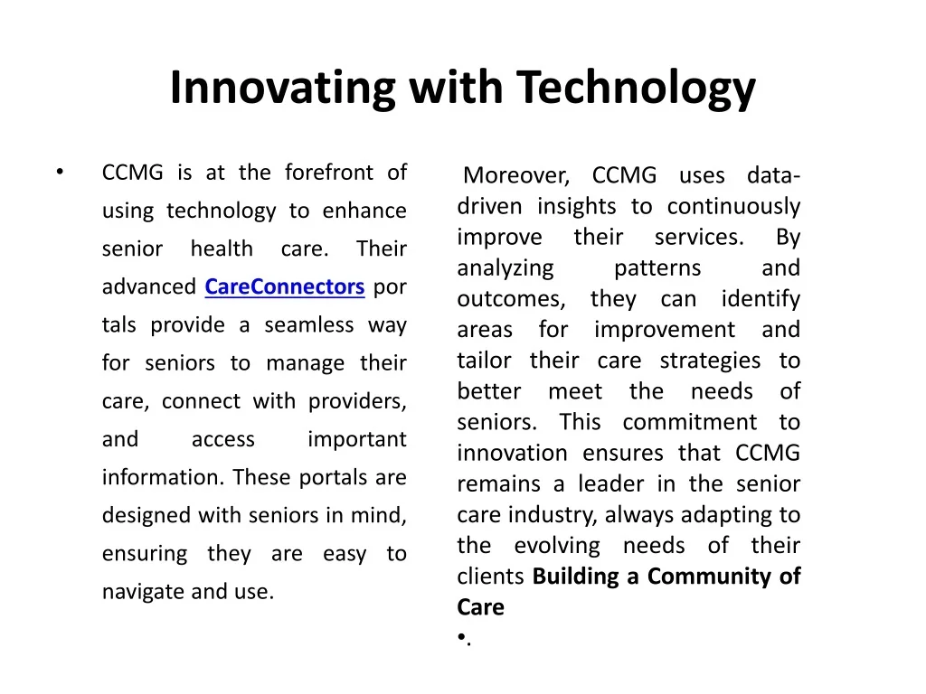 PPT - CCMG: Innovating Senior Care with Compassionate Solutions ...