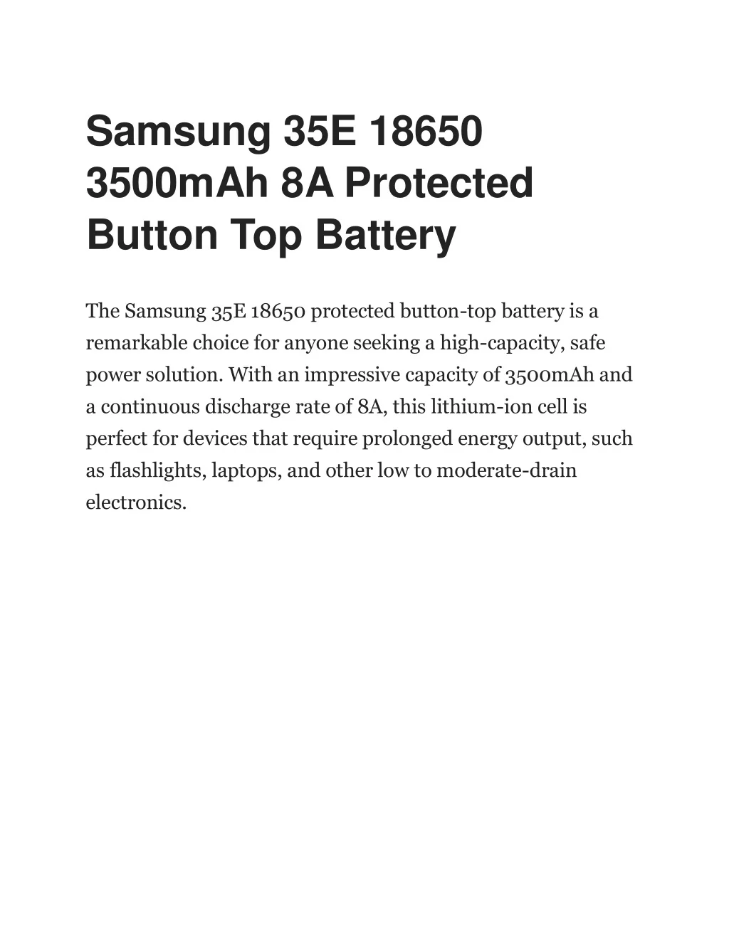PPT - Samsung 35E 18650 3500mAh 8A Protected Button Top Battery ...