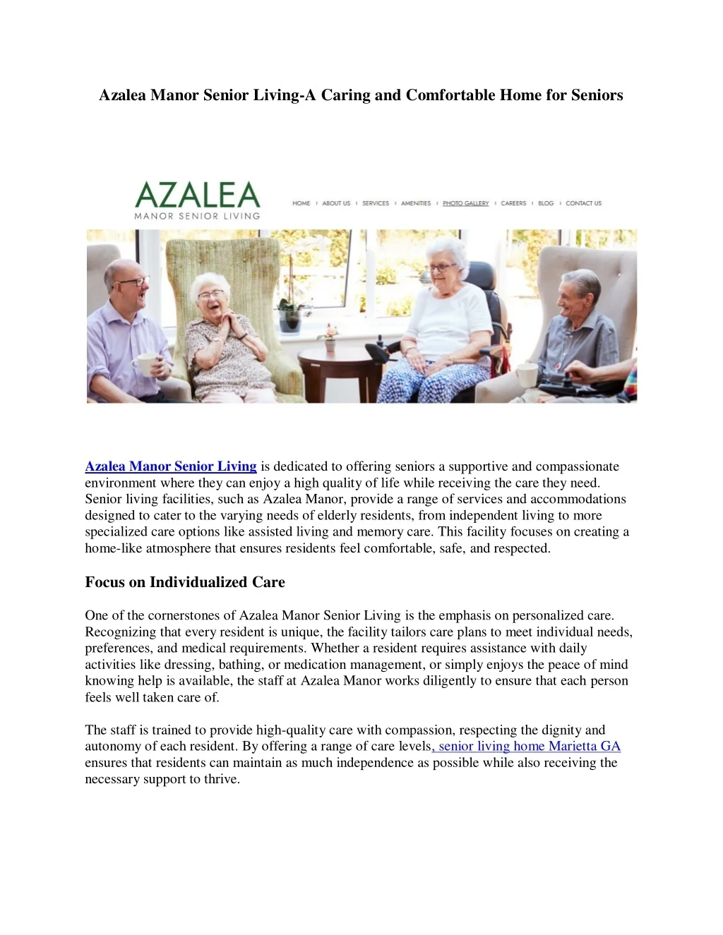 PPT - Azalea Manor Senior Living-A Caring and Comfortable Home for ...