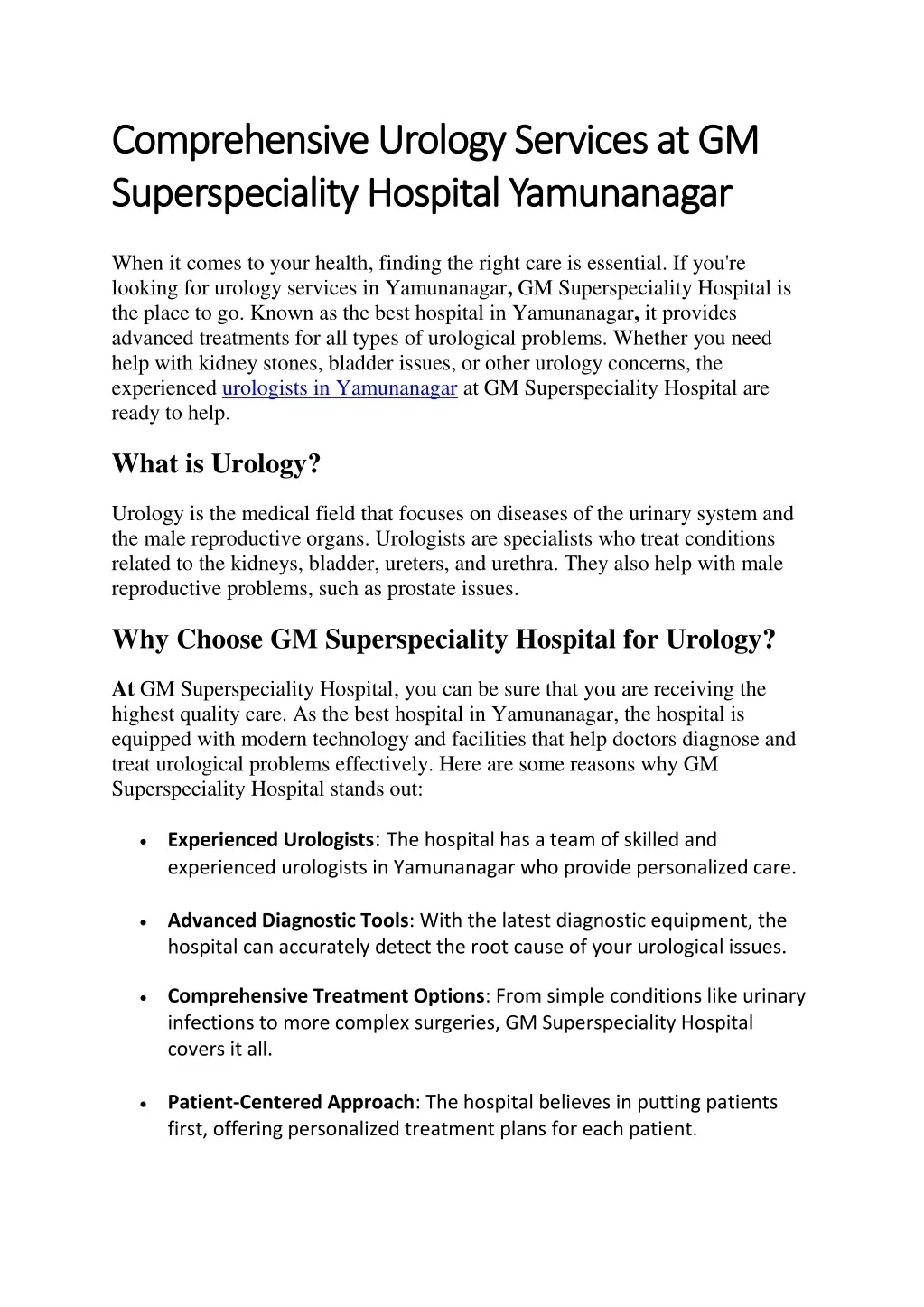 PPT - Comprehensive Urology Services at GM Superspeciality Hospital ...