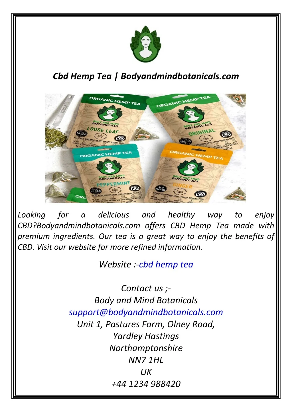 PPT - Cbd Hemp Tea Bodyandmindbotanicals.com PowerPoint Presentation ...