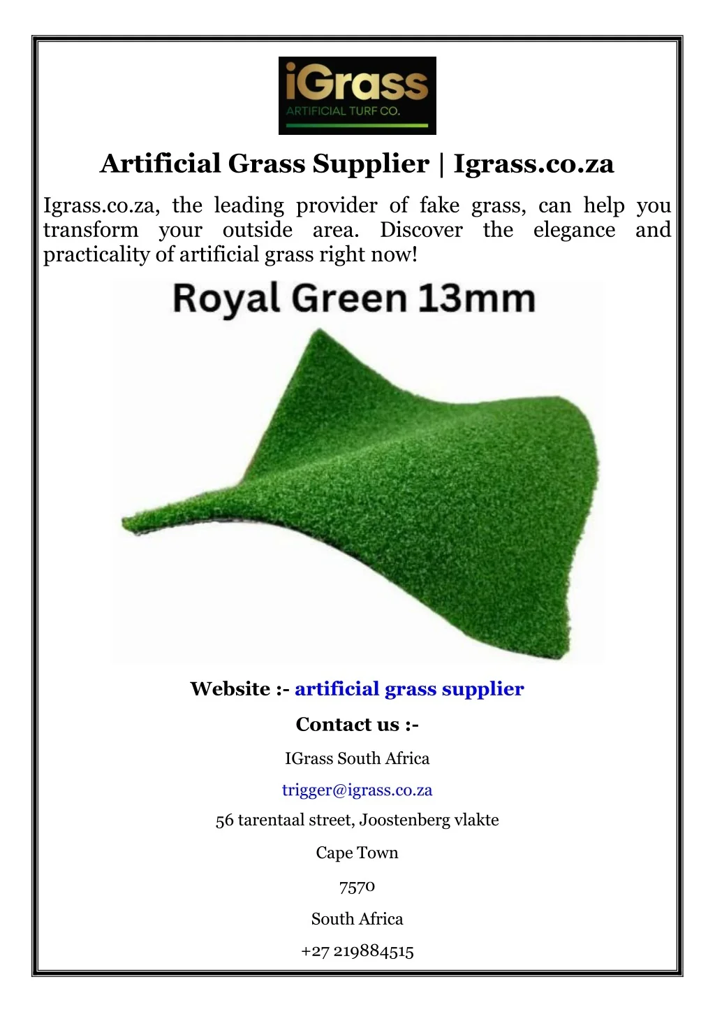 PPT - Artificial Grass Supplier Igrass.co.za PowerPoint Presentation ...