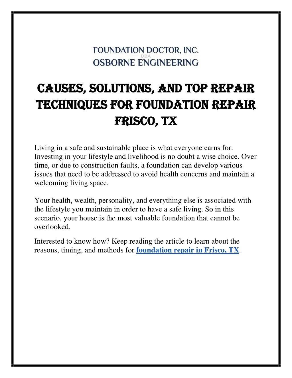 PPT - Causes, Solutions, and Top Repair Techniques for Foundation ...