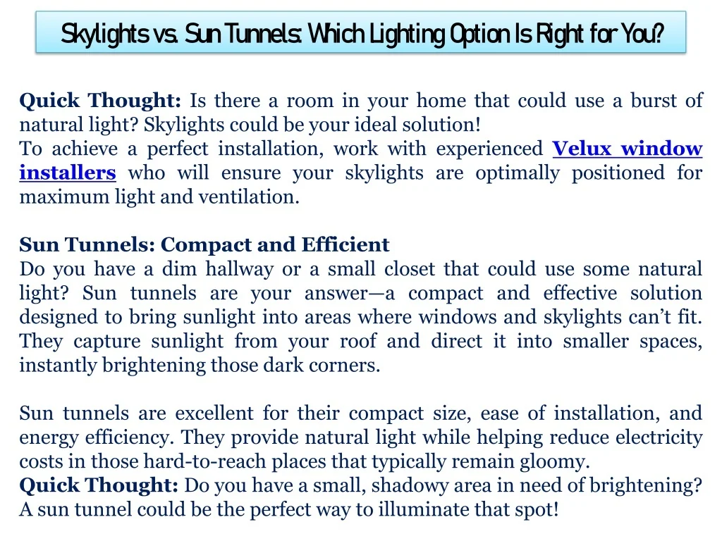 PPT - Skylights vs. Sun Tunnels Which Lighting Option Is Right for You ...