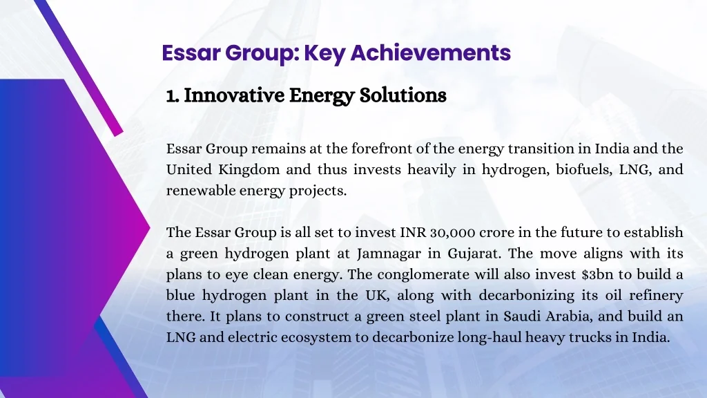 PPT - Elevating Innovation and Sustainability The Essar Group Journey ...