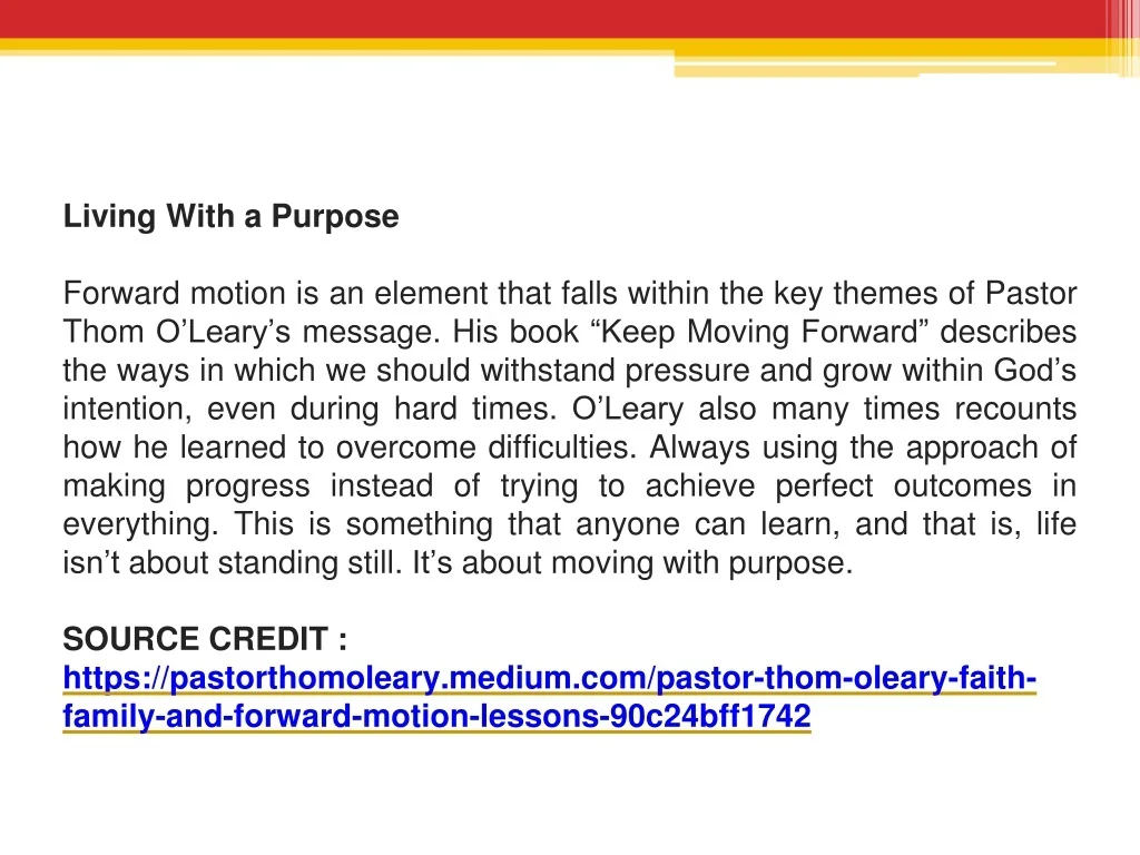 PPT - Pastor Thom O’Leary — Faith, Family, and Forward Motion Lessons ...