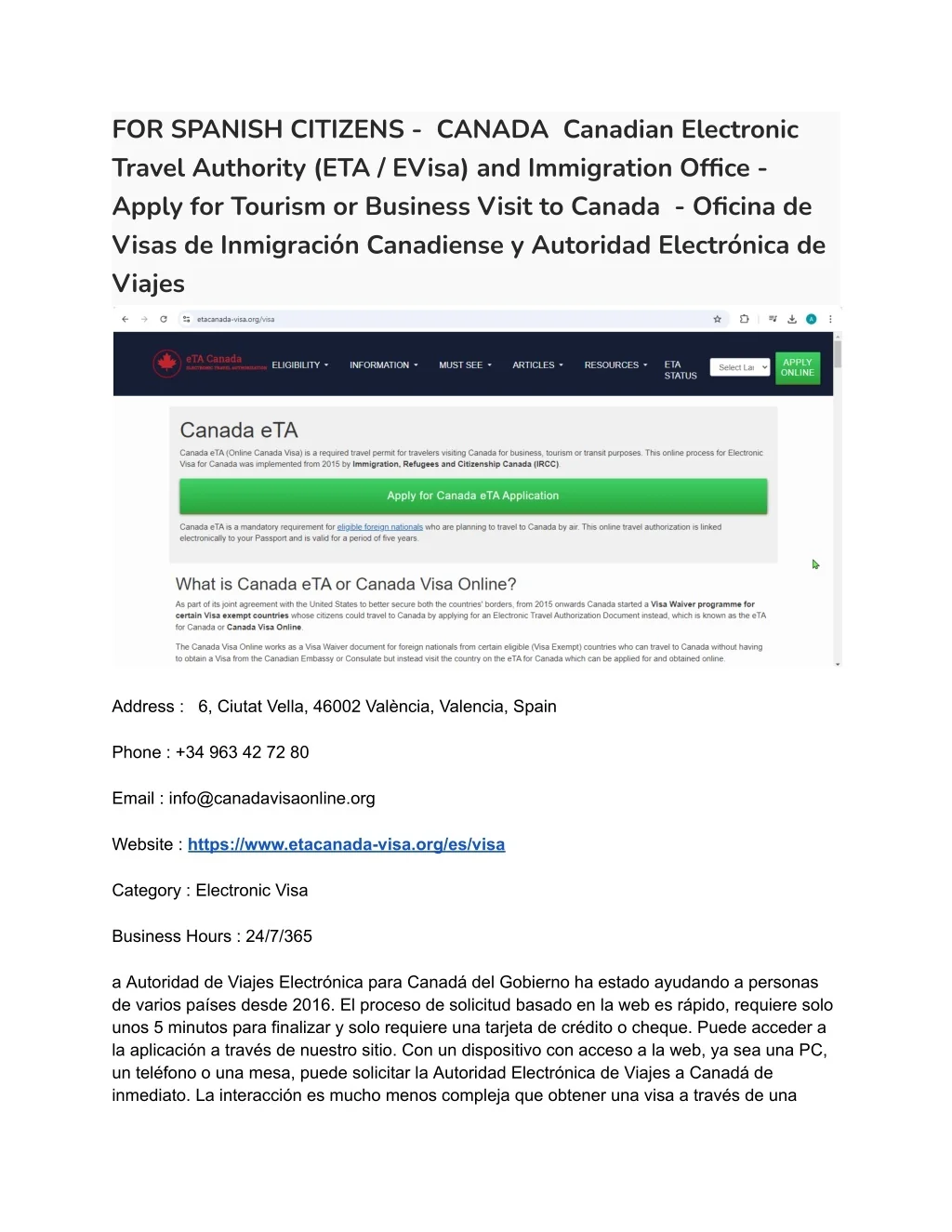 PPT - 24 FOR SPANISH CITIZENS - CANADA Canadian Electronic Travel ...