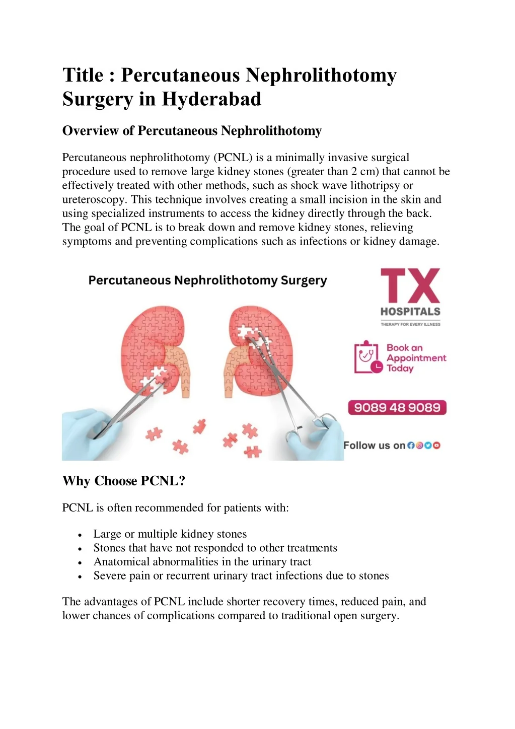 PPT - Top PCNL Surgery in Hyderabad -TX Hospitals PowerPoint ...