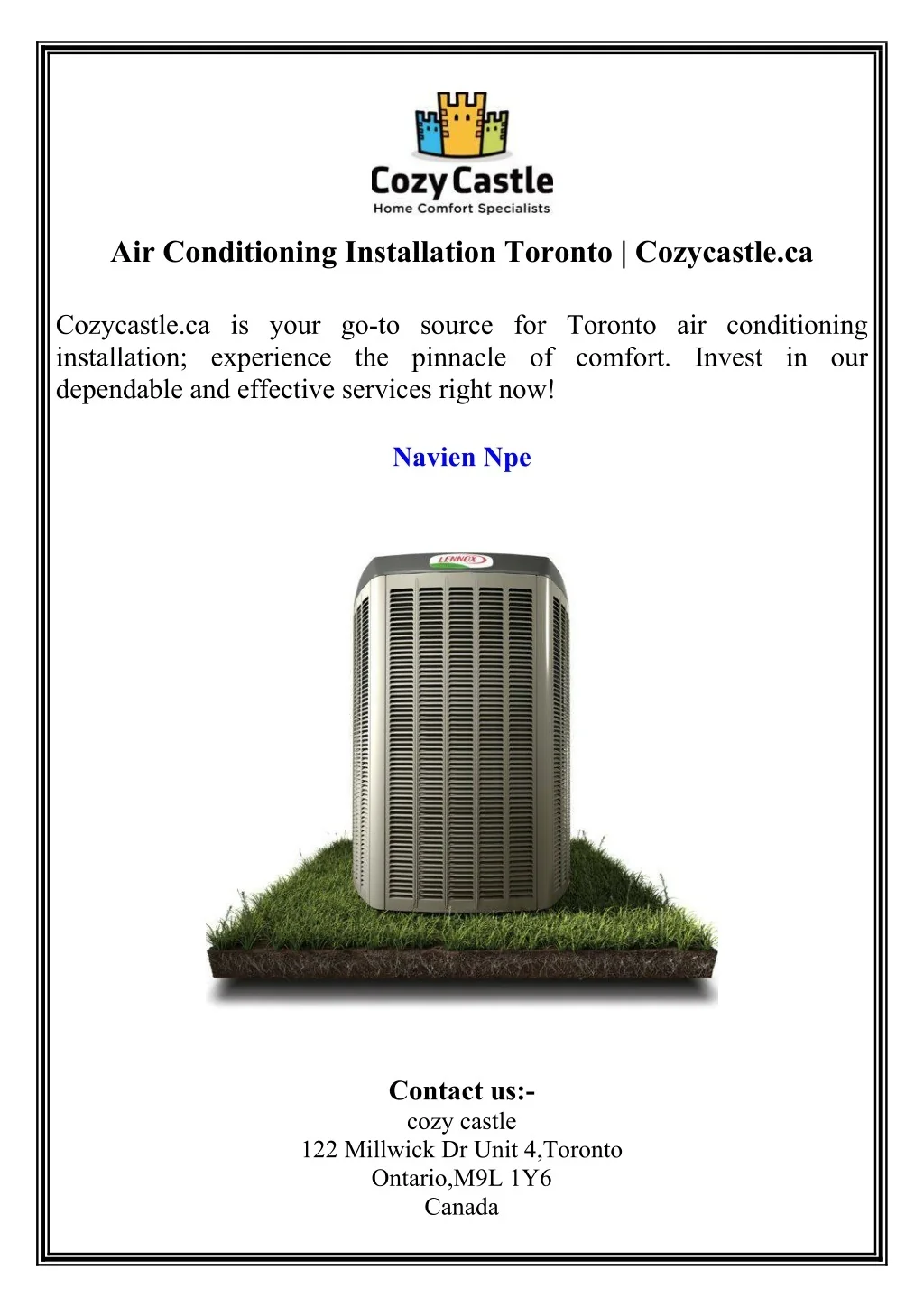PPT - Air Conditioning Installation Toronto Cozycastle.ca PowerPoint ...