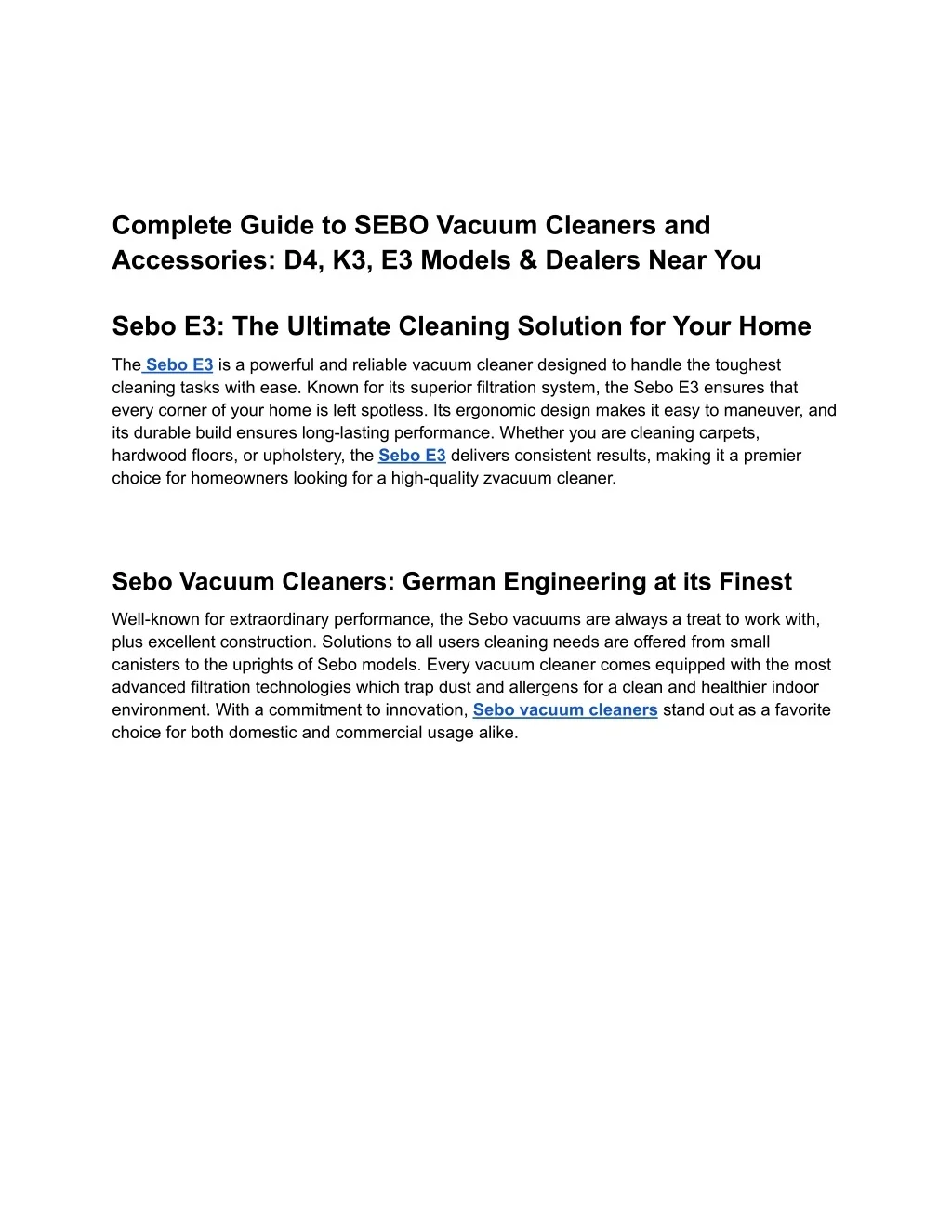 PPT - Complete Guide to SEBO Vacuum Cleaners and Accessories_ D4, K3 ...