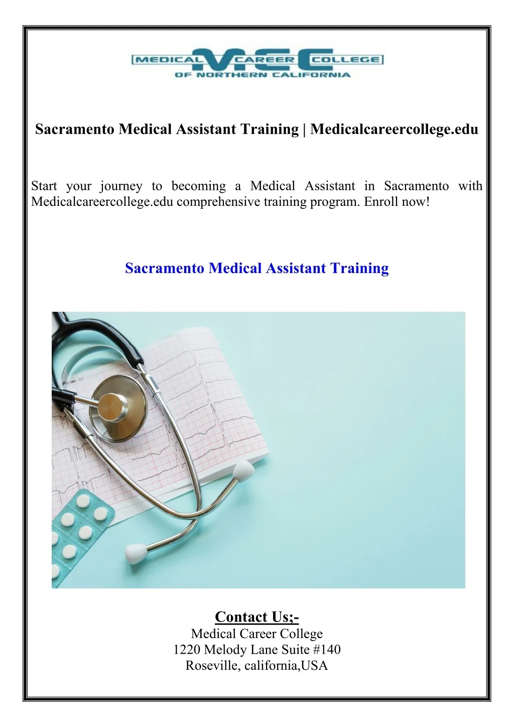 PPT - Sacramento Medical Assistant Training Medicalcareercollege.edu ...