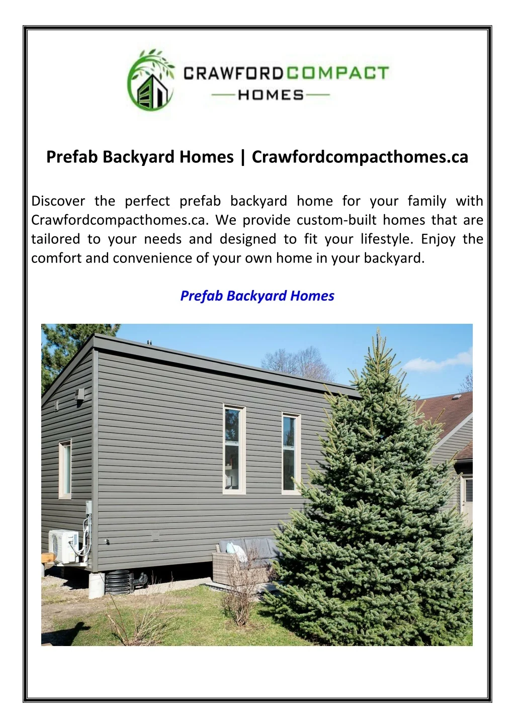 PPT - Prefab Backyard Homes Crawfordcompacthomes.ca PowerPoint ...