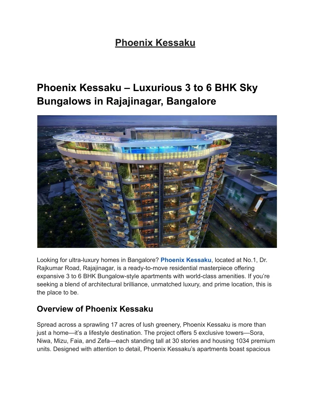 PPT - Phoenix Kessaku Bungalows in No.1, Dr Rajkumar Rd, Rajajinagar ...