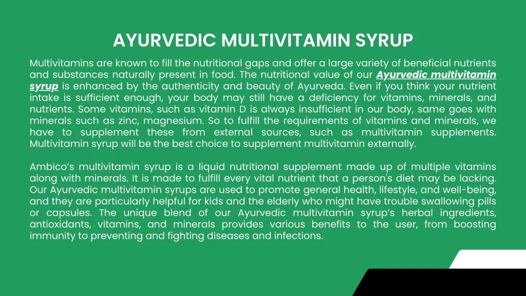 PPT - Best Ayurvedic Multivitamin Syrup Manufacturers in India ...