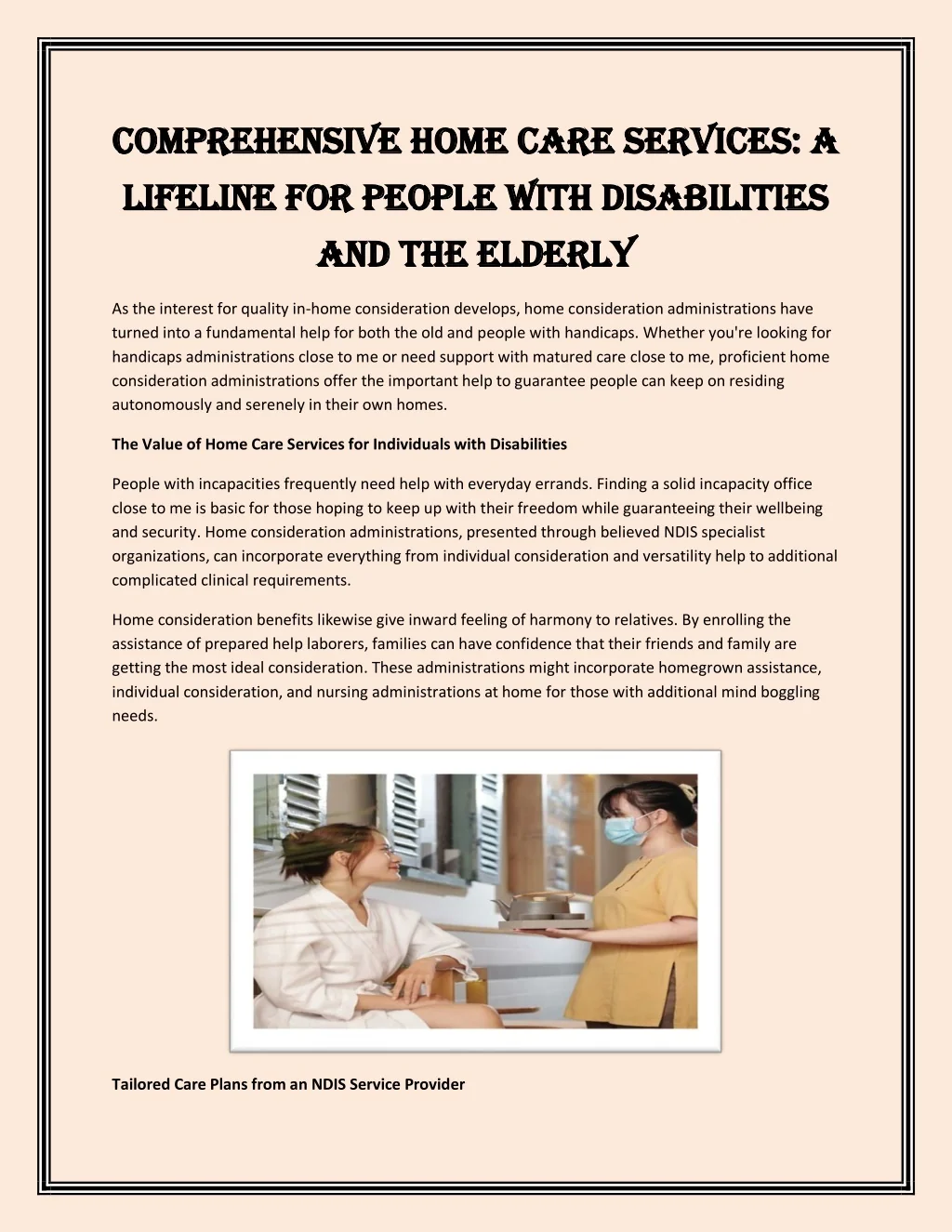 PPT - Comprehensive Home Care Services A Lifeline for People with Disabilities and the Elderly ...