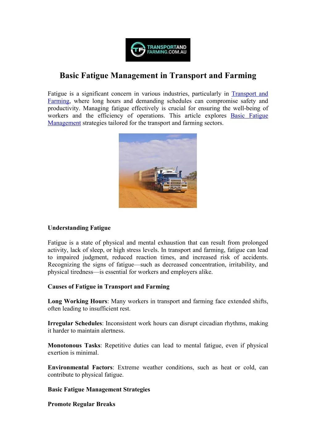 PPT - Enhance Your Health with Basic Fatigue Management - Transport and Farming PowerPoint ...