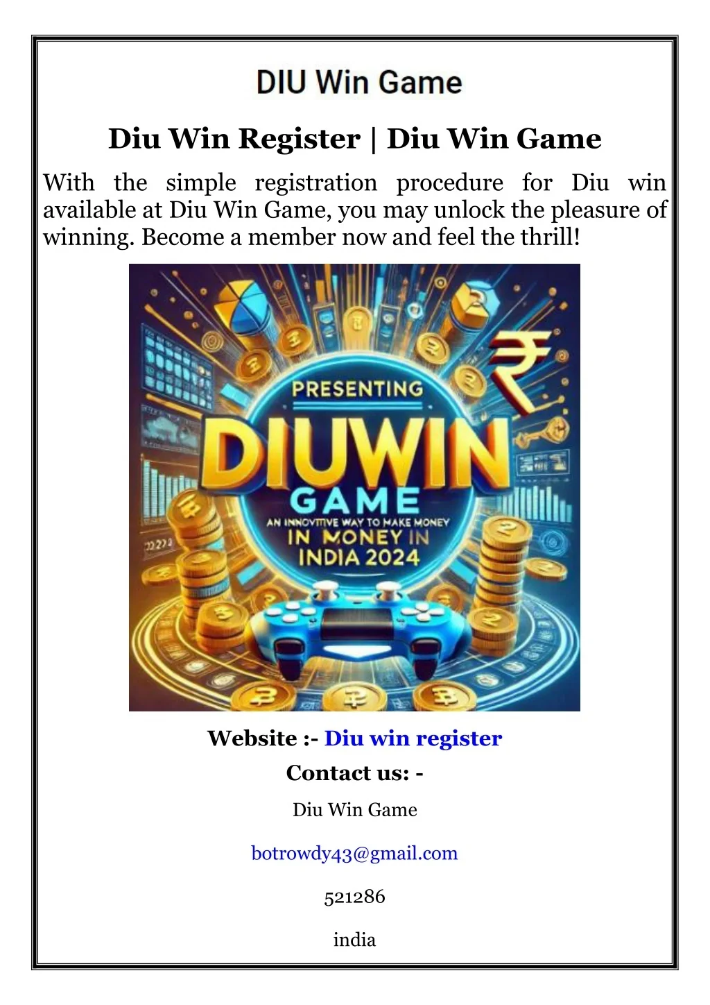 PPT - Diu Win Register Diu Win Game PowerPoint Presentation, free ...