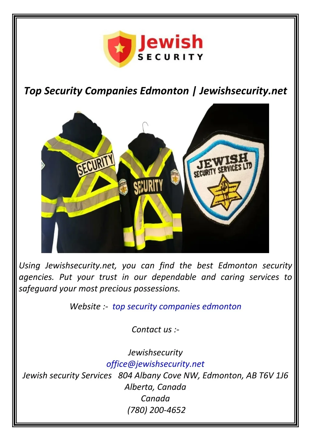 PPT - Top Security Companies Edmonton Jewishsecurity.net PowerPoint ...