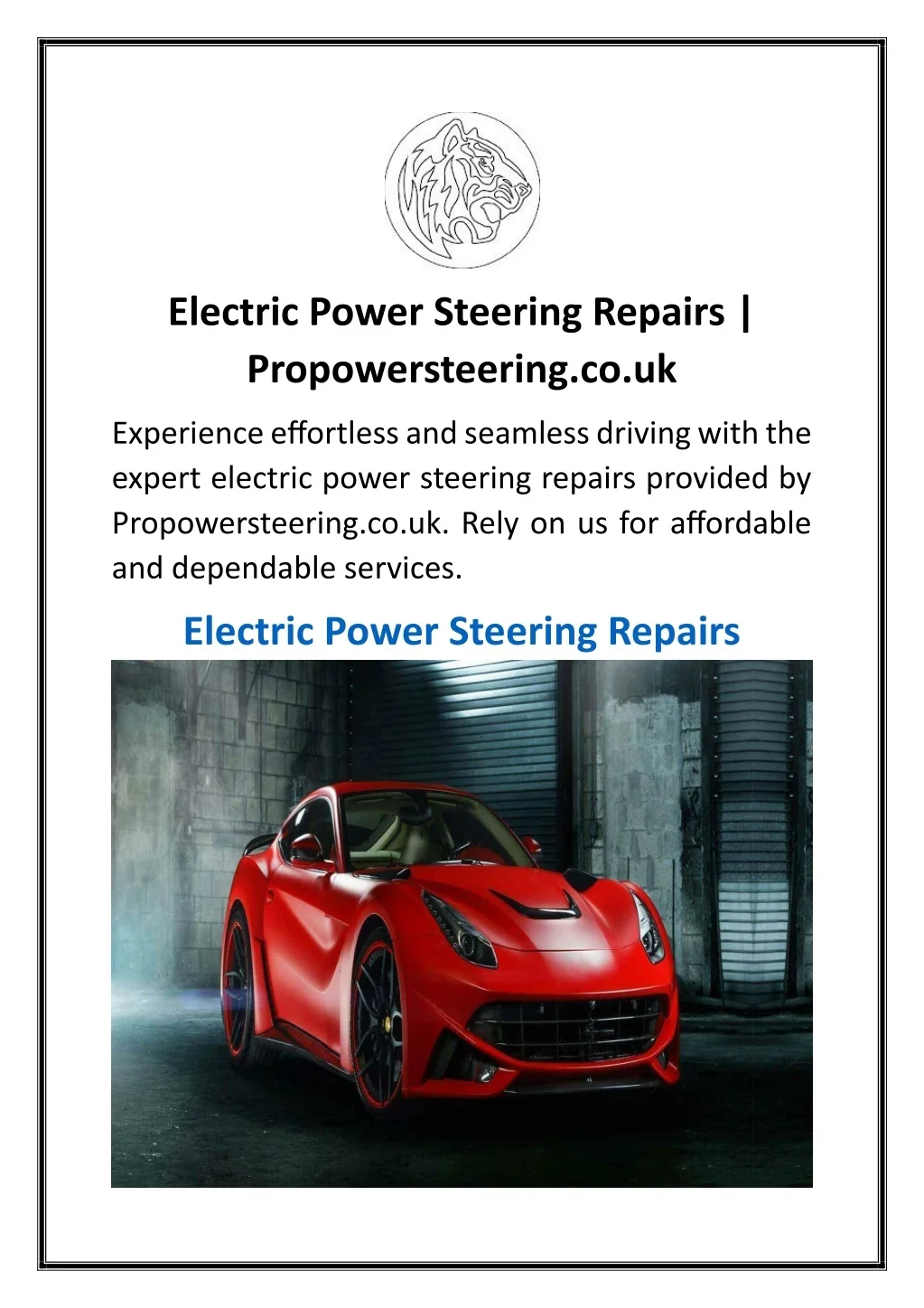 PPT - Electric Power Steering Repairs Propowersteering.co.uk PowerPoint ...