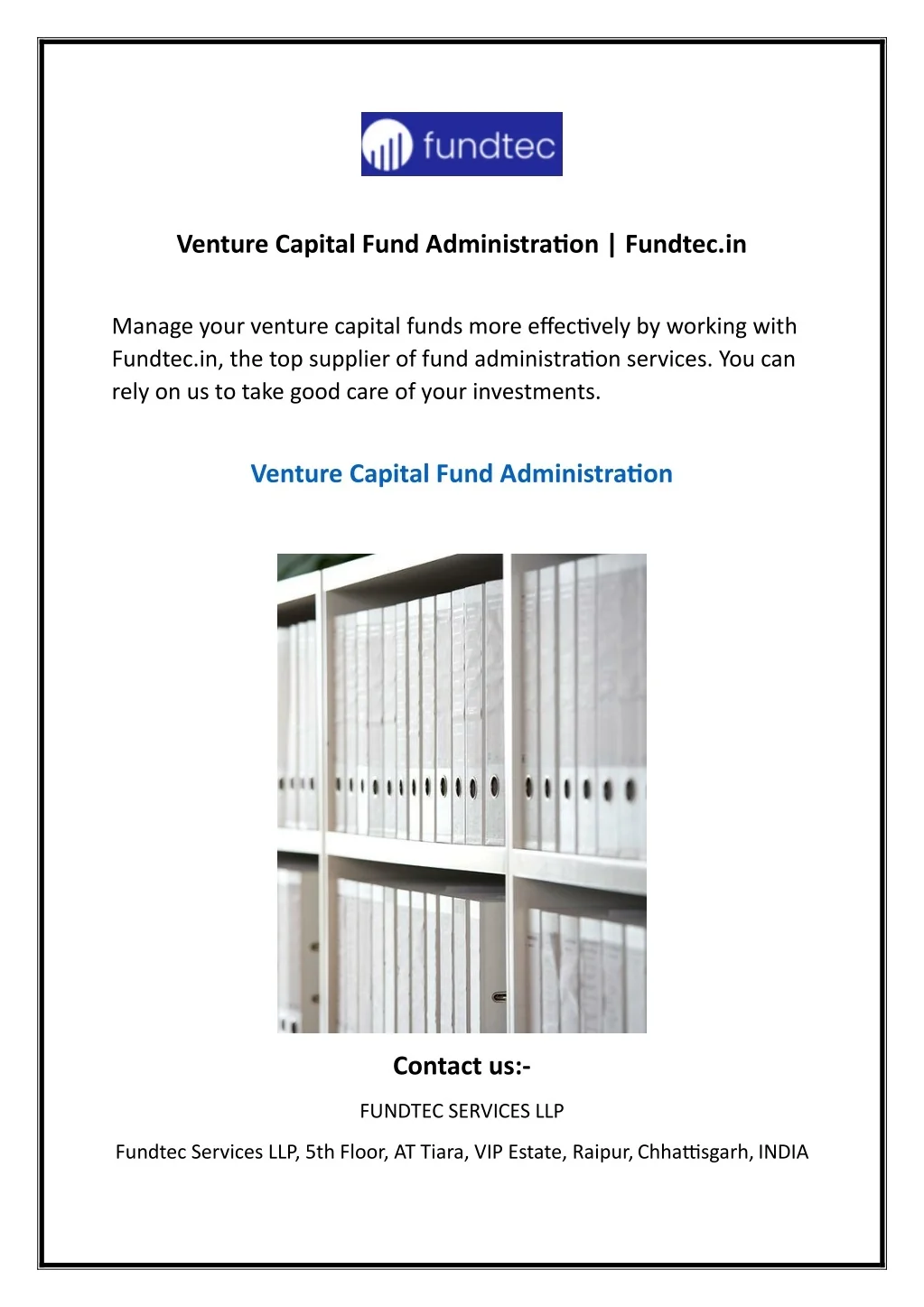 PPT - Venture Capital Fund Administration Fundtec.in PowerPoint ...