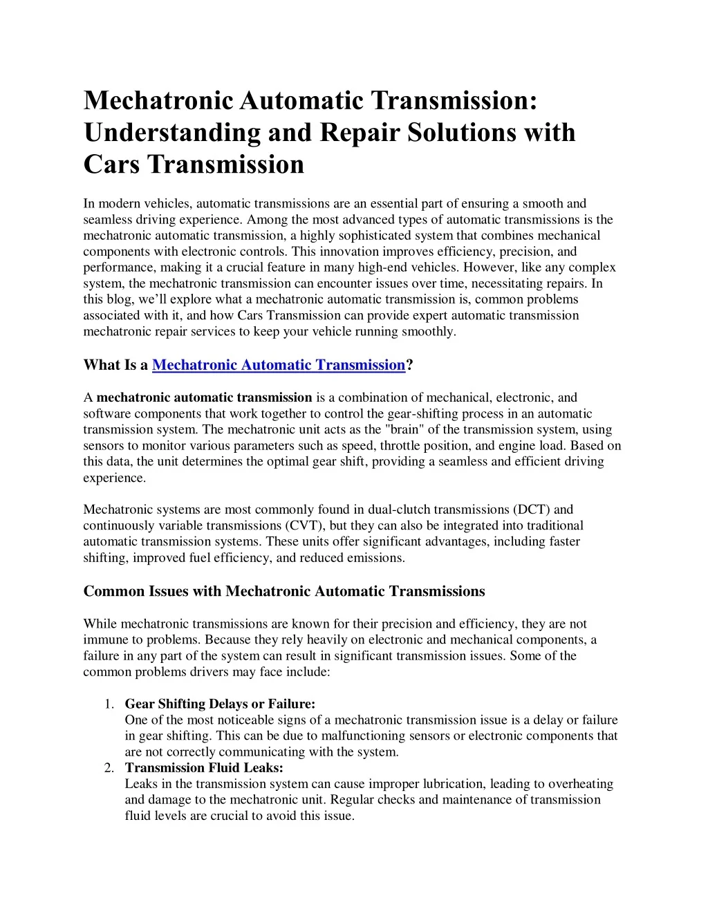 PPT - Mechatronic Automatic Transmission Solutions with Cars ...