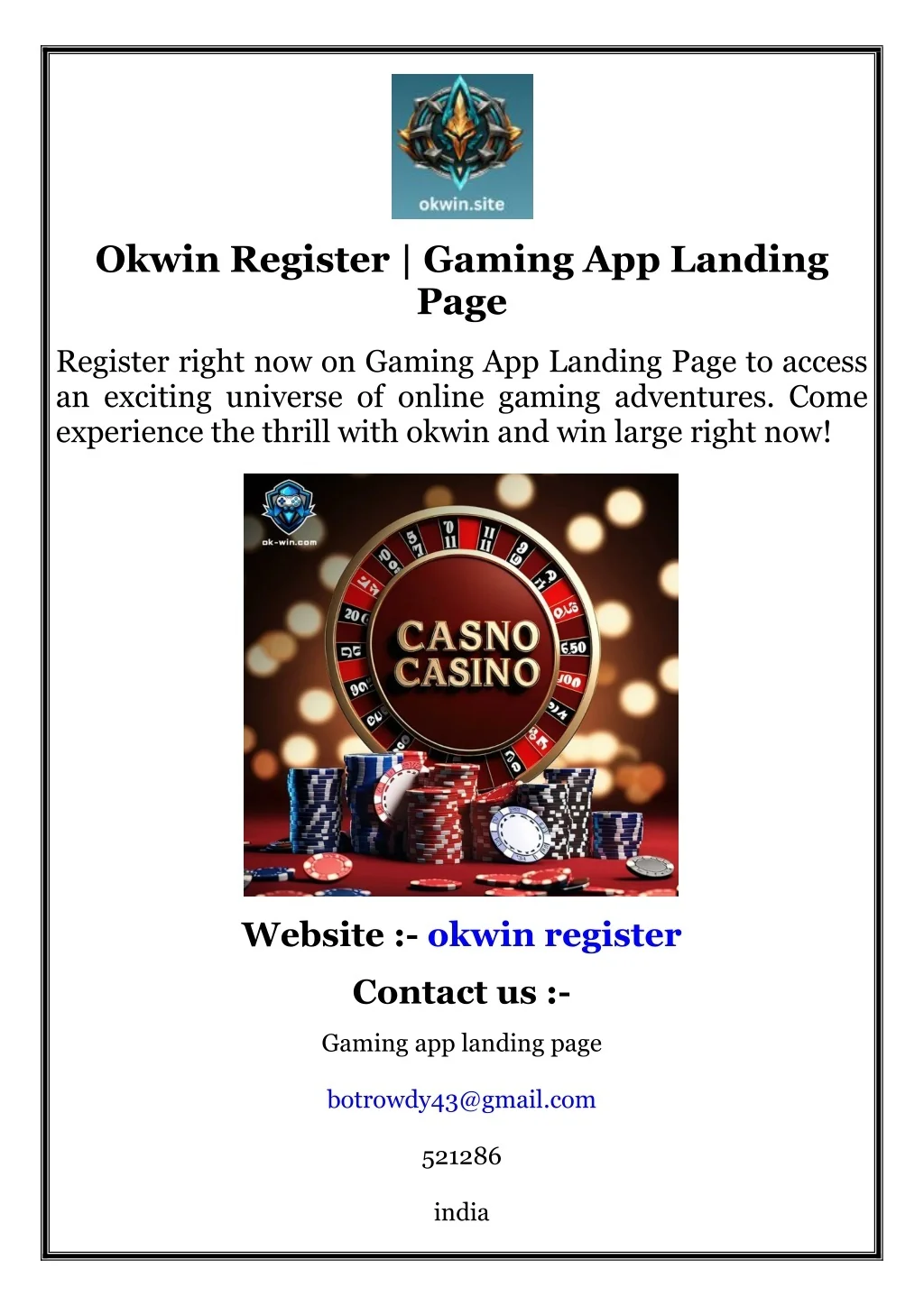 PPT - Okwin Register Gaming App Landing Page PowerPoint Presentation ...