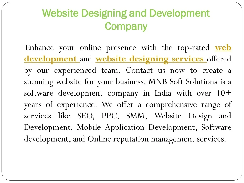 PPT - Website Designing and Development Company PowerPoint Presentation - ID:13673887