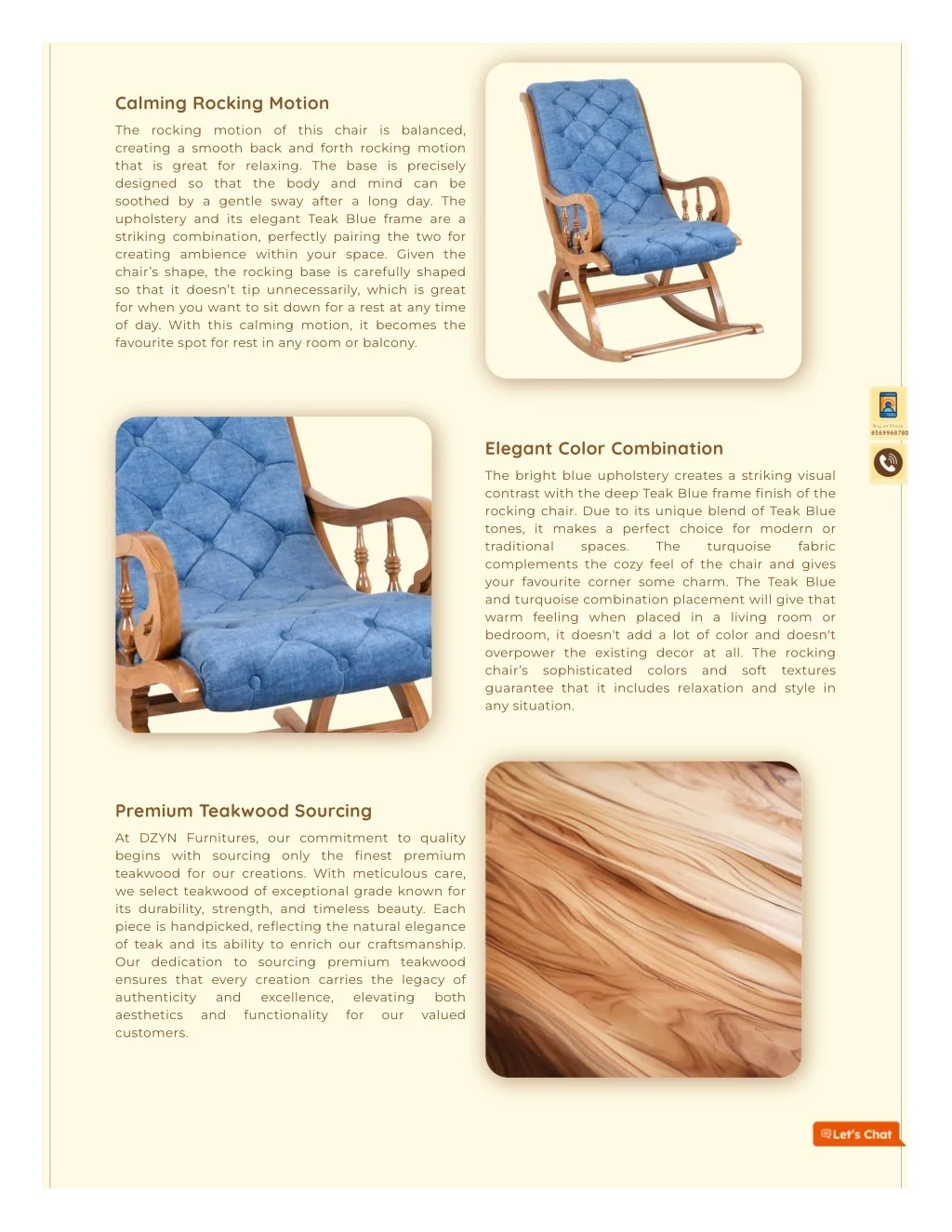 PPT - Touffy Fabric Upholstered Teak Wood Rocking Chair (Brown-Silver ...