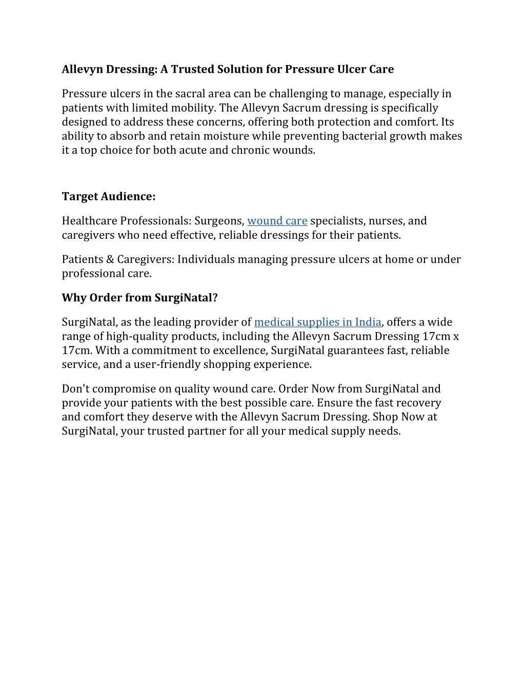 PPT - Allevyn Sacrum Dressing: Advanced Wound Care for Sacral Pressure ...