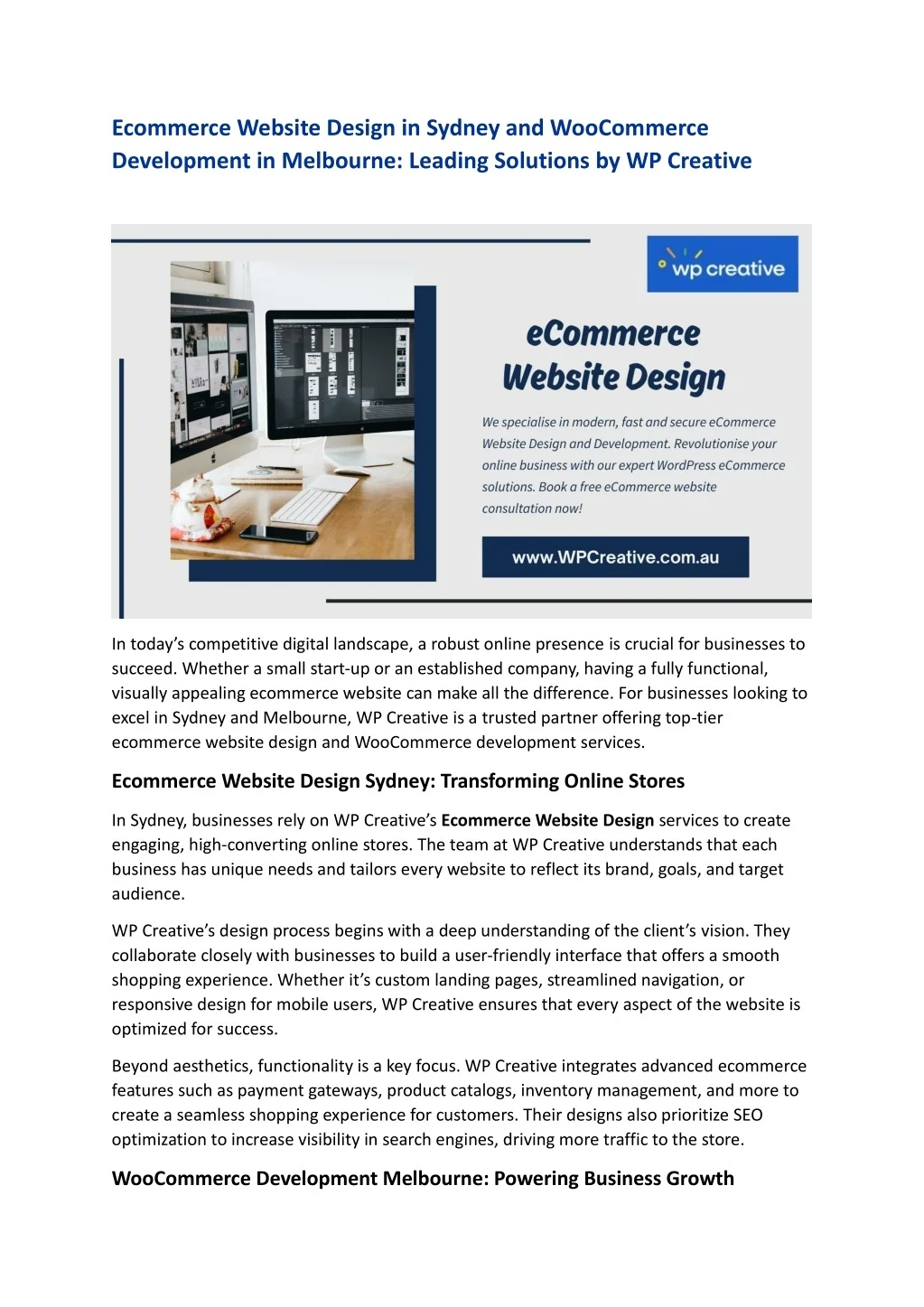 PPT - Ecommerce Website Design in Sydney and WooCommerce Development in Melbourne Leading ...