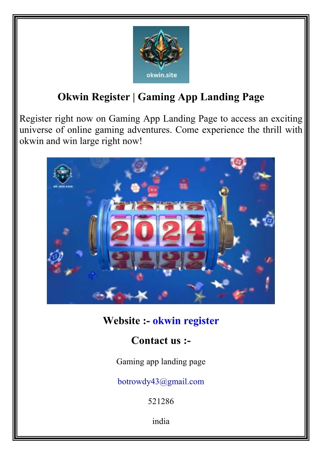 PPT - Okwin Register Gaming App Landing Page PowerPoint Presentation ...