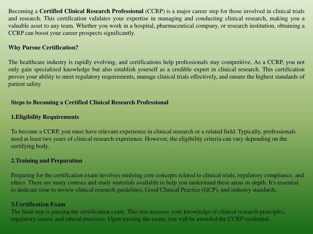 PPT - Certified Clinical Research Professional Advancing Expertise in ...